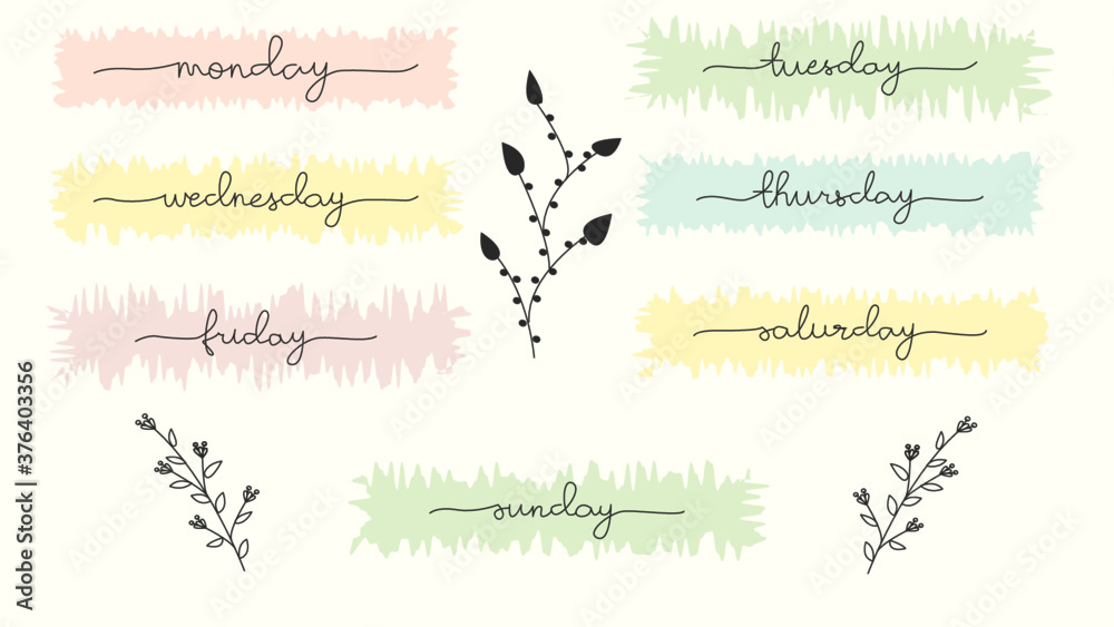 Vetor de Vector handwritten week days and symbols set. Ink font ...