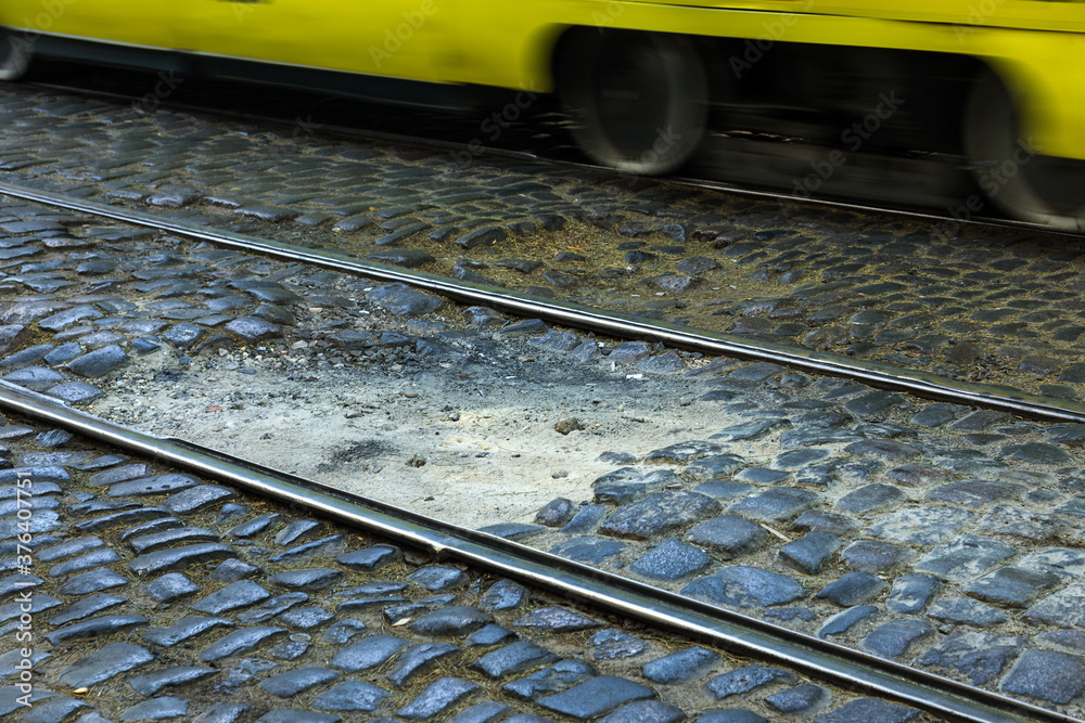 Broken pavements sidewalks on the sidewalk. pavement with paving slabs ...