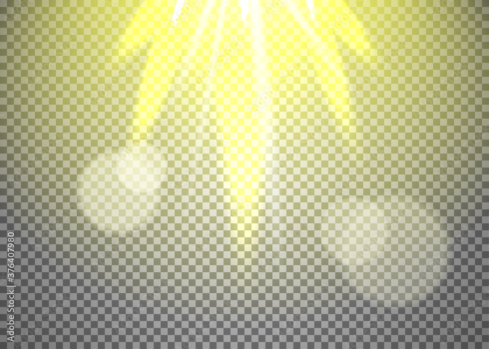 Bright light shine on transparent background effect, vectro glowing ...