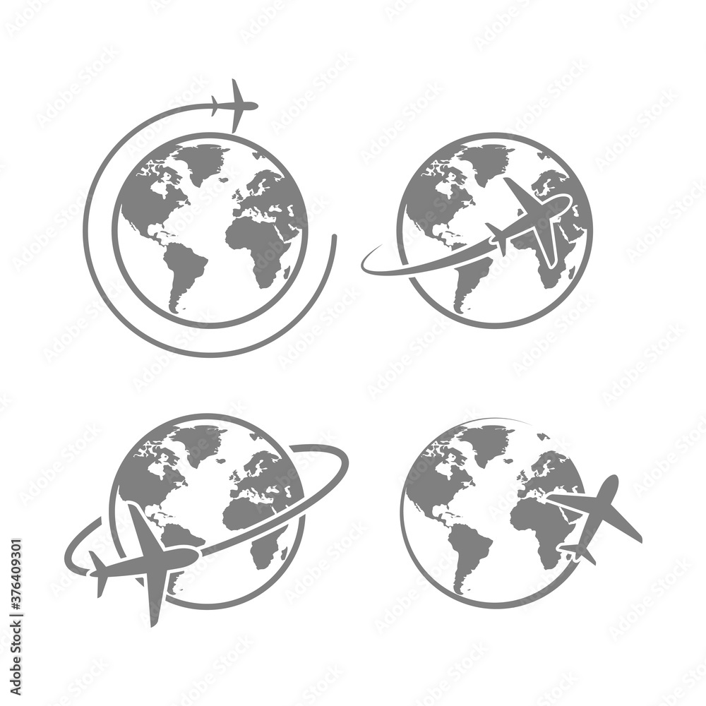 globe plane icon vector. airplane fly around the earth. international ...