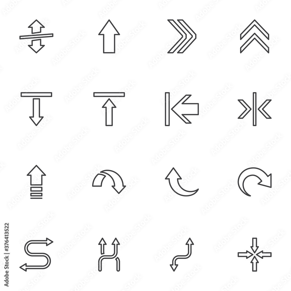 Arrows line icons set, outline vector symbol collection, linear style pictogram pack. Signs ...