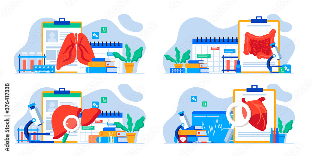 Human internal organ set. Anatomy concept. Heart, lungs, Intestine and ...