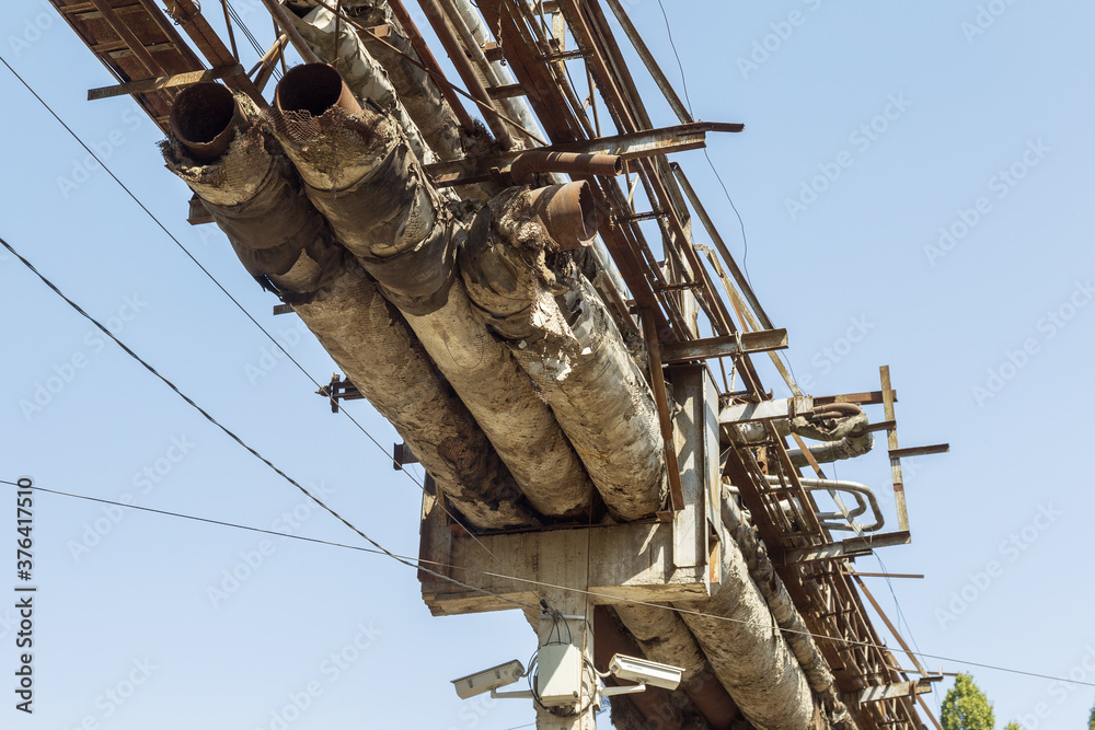 Overground heat pipes. Pipeline above ground, conducting heat for ...