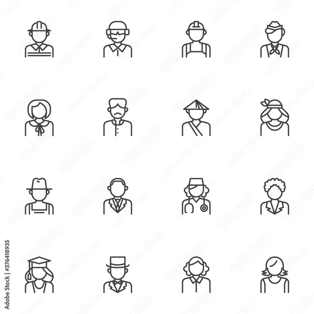 People avatars line icons set, outline vector symbol collection, linear ...