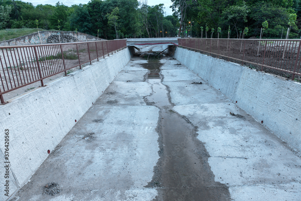 City Canal Drainages to prevent floods. Concrete drainage channel for ...