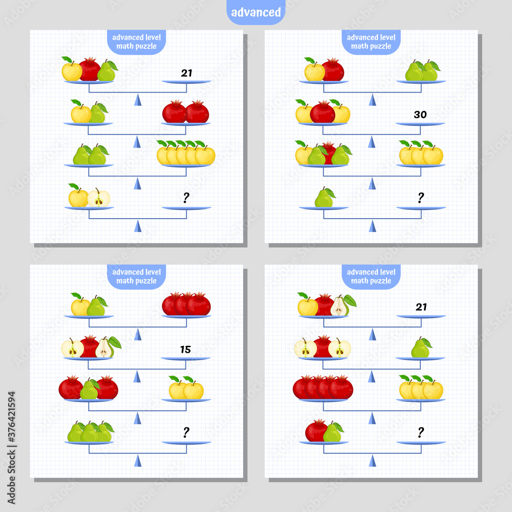 Math, Logic Puzzle Educational Game Set. Advanced level. System of ...