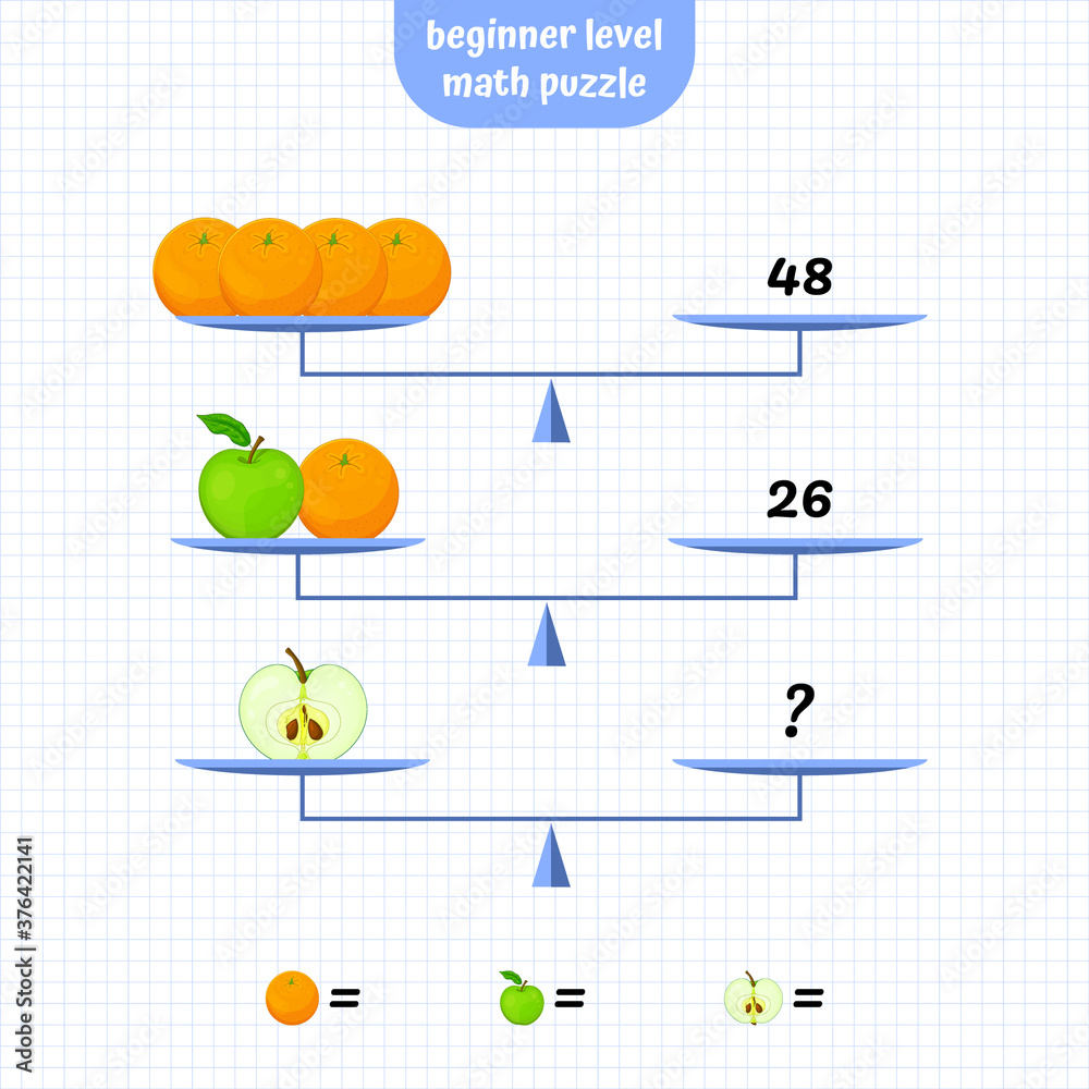 Math, Logic Puzzle Educational Game. Beginner level. System of ...