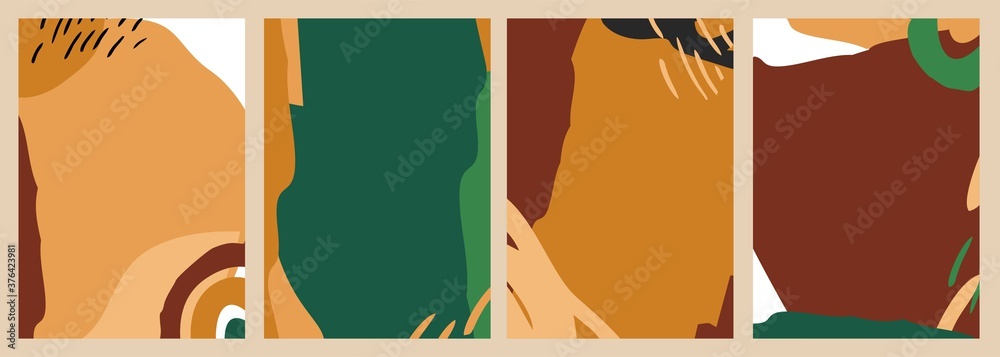 Set of abstract trending universal posters with dabs, spots, strokes ...