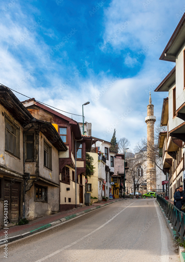 Sehadet Mosque and Yigitler Street view in Bursa. Bursa is populer ...