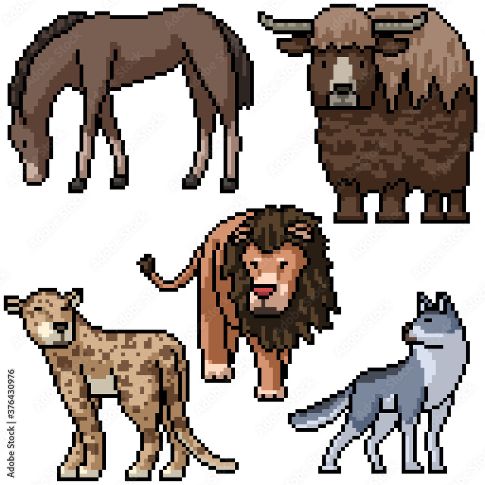 pixel art set isolated wild animal Stock Vector | Adobe Stock