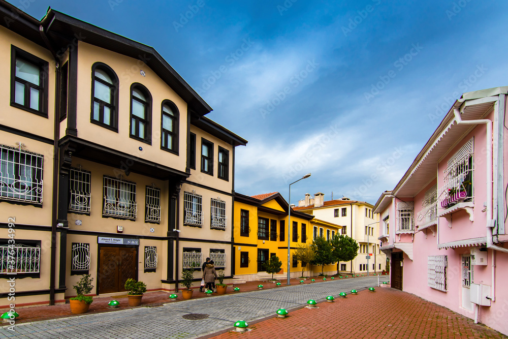 Colorful old Ottoman Houses view in Bursa City. Bursa is populer ...