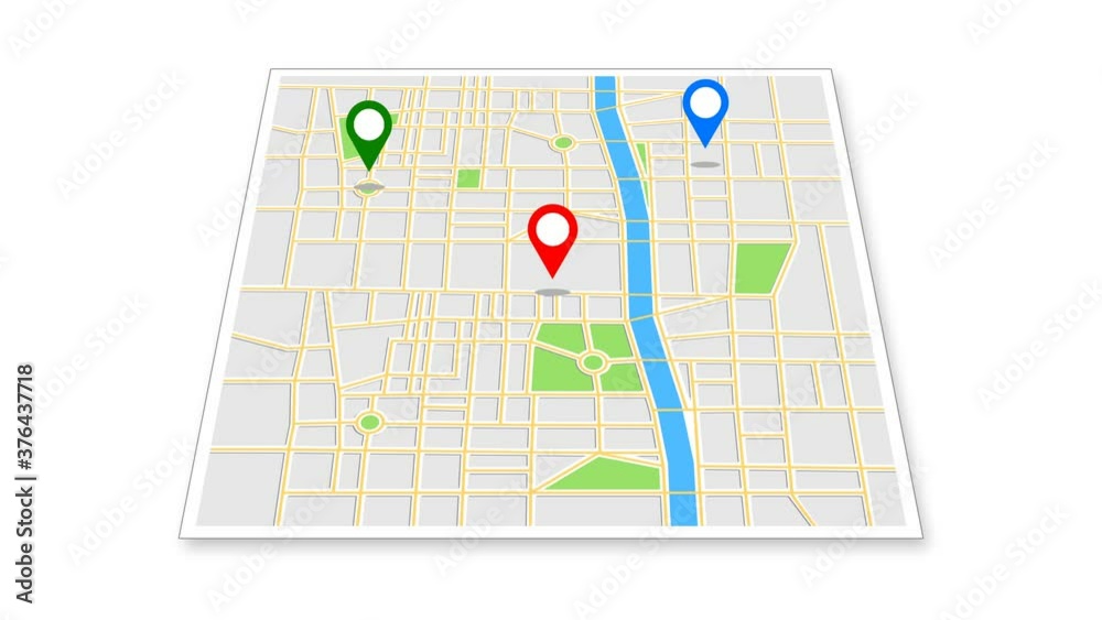 Navigation map with checkpoint icons. Traveling city concept. Animation ...