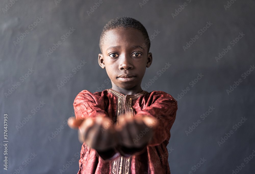 Handsome Little African Black Boy Showing Hands as a Food Request Stock ...