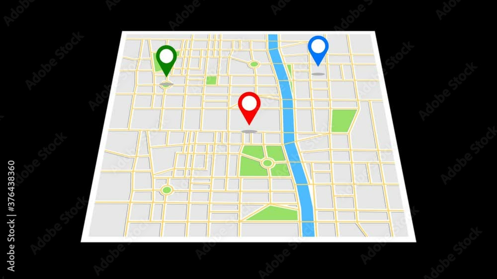 Navigation map with checkpoint icons. Traveling city concept. Animation ...