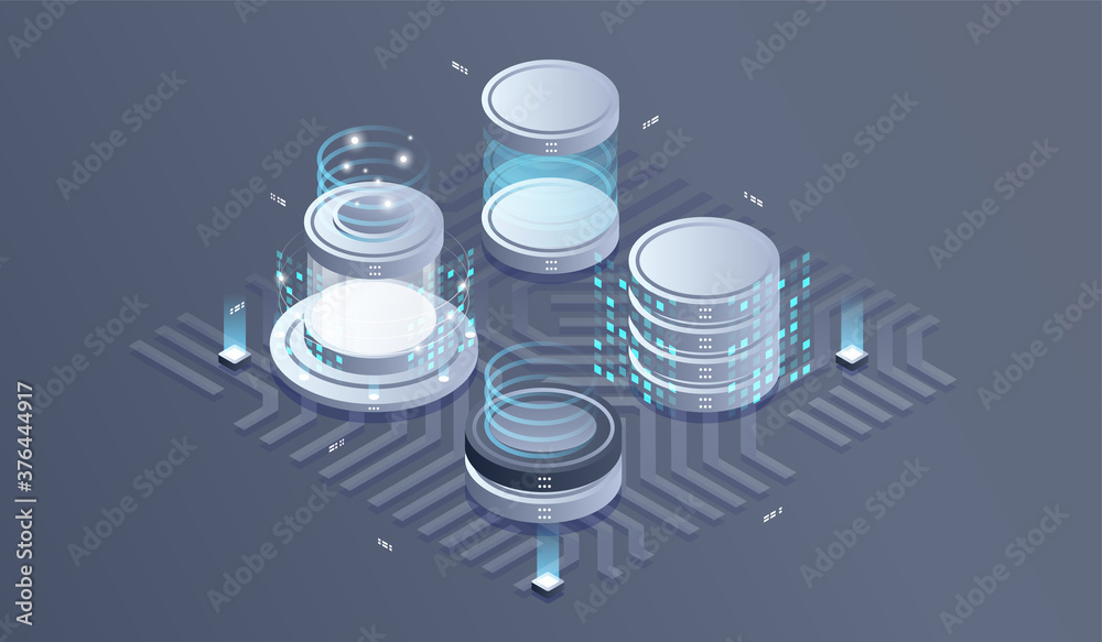 Datacenter isometric vector illustration. information flow,digital ...