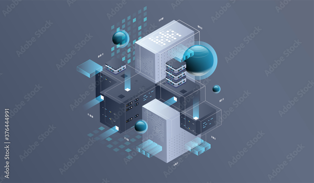 Vetor de Technology isometric infographic design for quantum computer, artificial intelligence ...