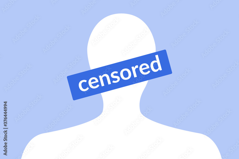 Blue avatar of person with censored text on it. Social media censorship ...