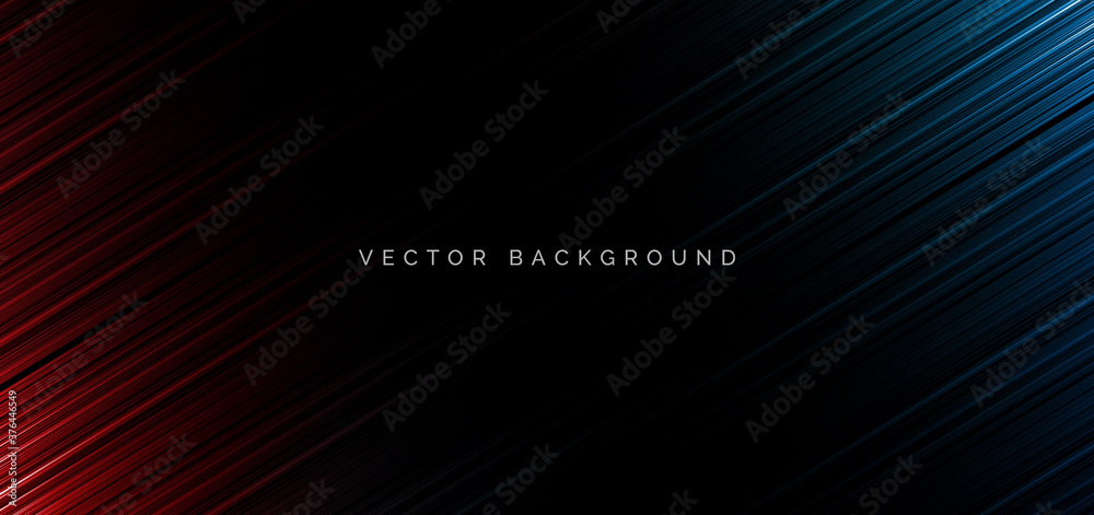 Abstract red and blue stripe diagonal lines light on black background ...