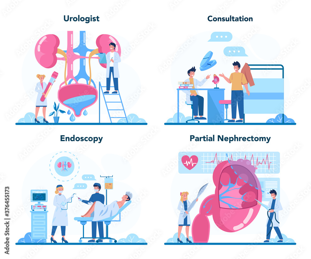 Urologist concept set. Idea of kidney and bladder treatment, hospital ...