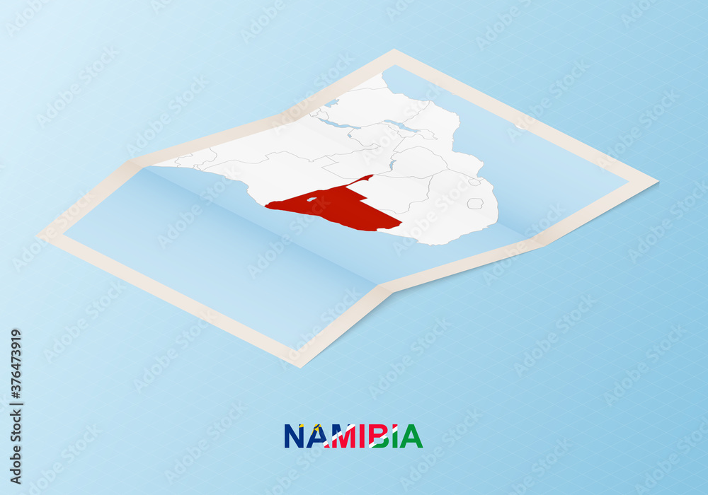 Folded paper map of Namibia with neighboring countries in isometric ...