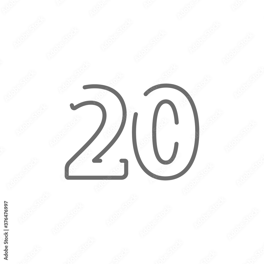 20 Number Line Design Font Gray Color On White Background Isolated