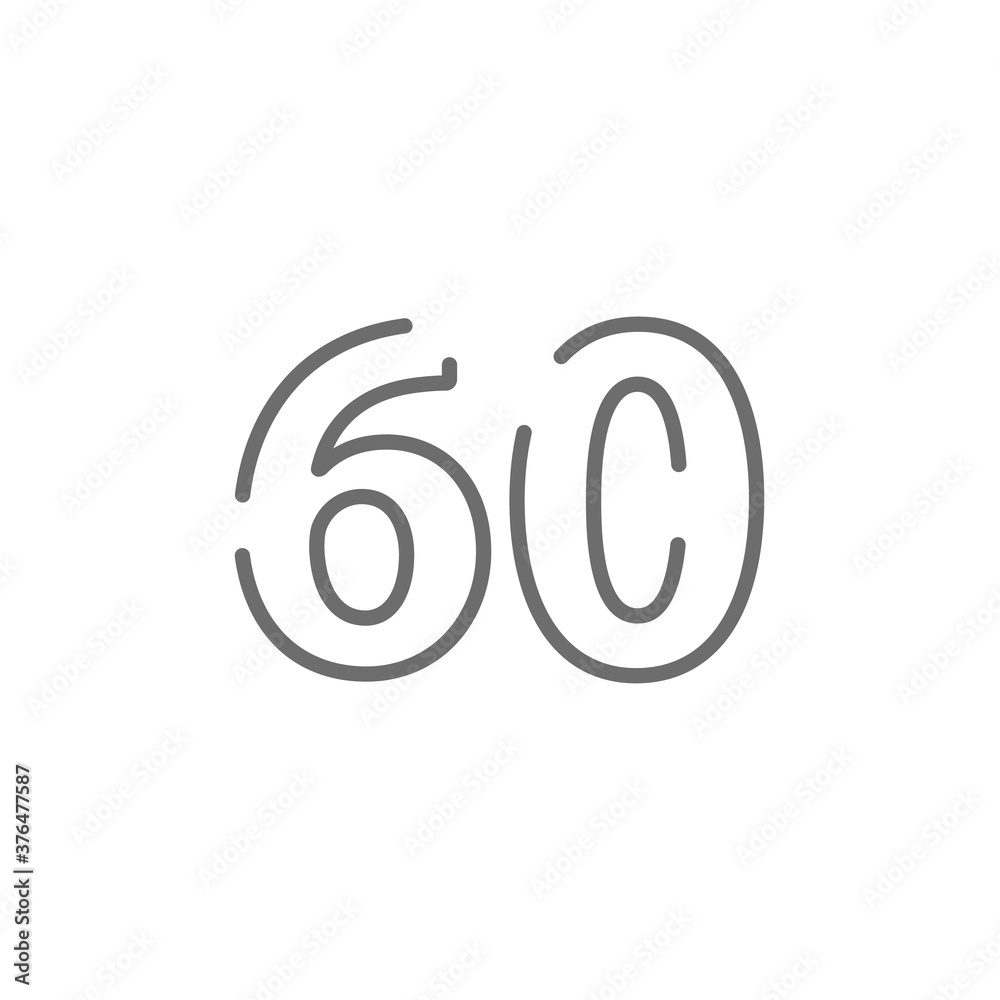 60 number line design font. Gray color on white background isolated ...