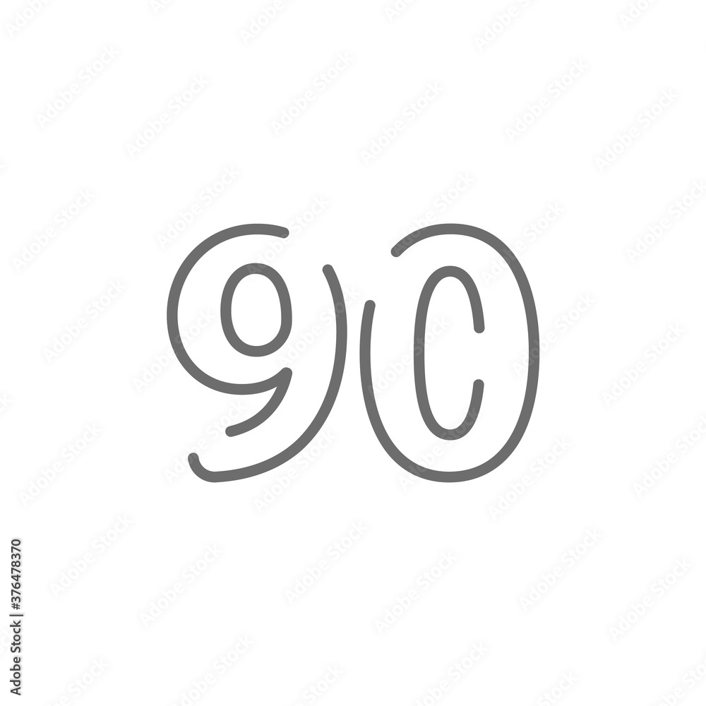 90 number line design font. Gray color on white background isolated ...