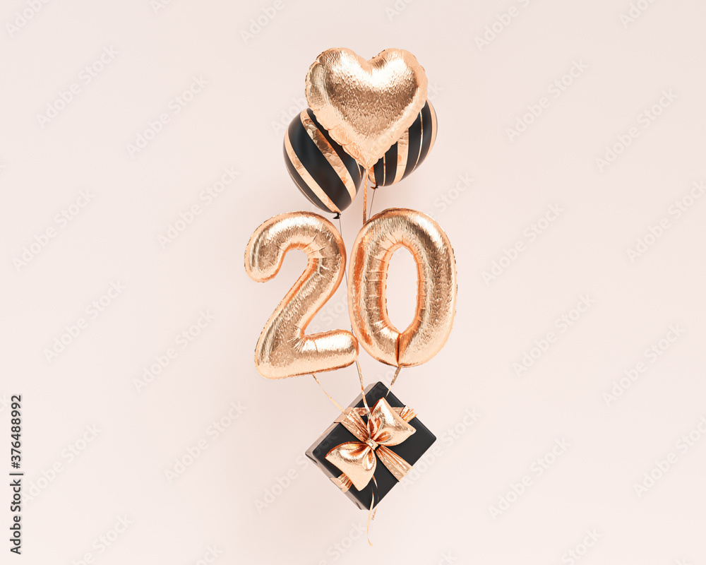 20 years old. Gold balloons number 20th anniversary, happy birthday ...