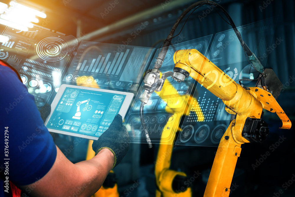 Smart industry robot arms for digital factory production technology ...