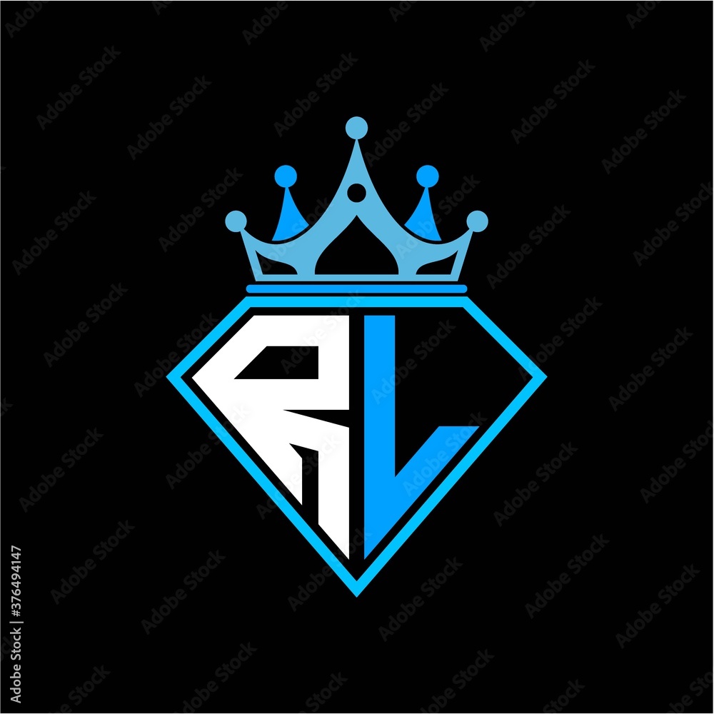 initial letter R L diamond shape with crown decoration Stock Vector ...