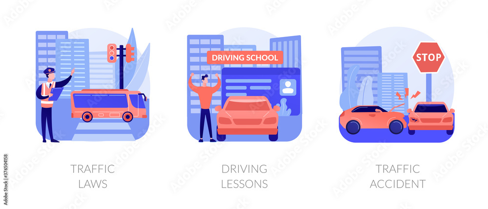 Driving license abstract concept vector illustration set. Traffic laws ...