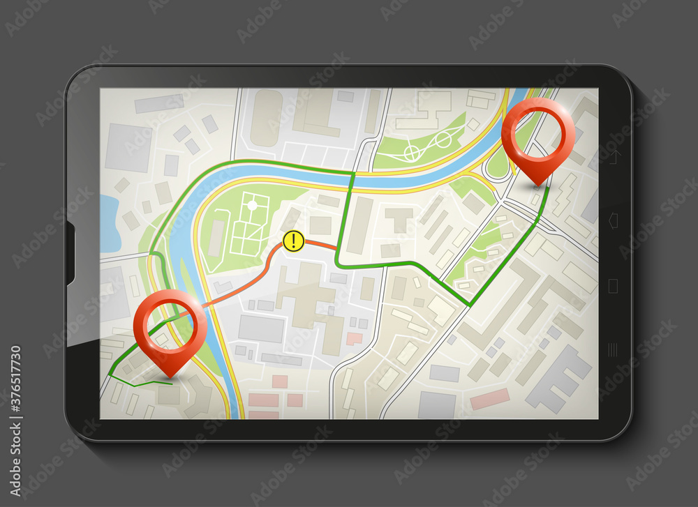 City map route delivery navigation smartphone, phone point marker ...