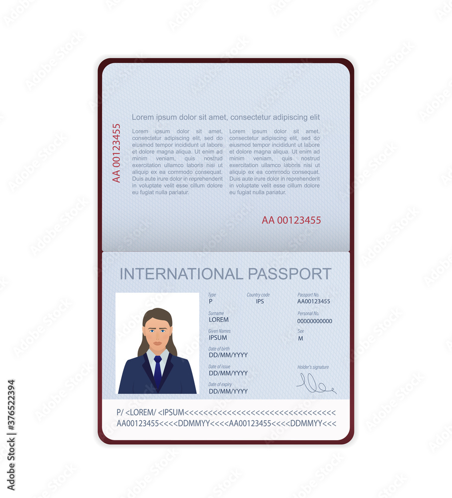 3d card International passport in flat style on white background. on ...