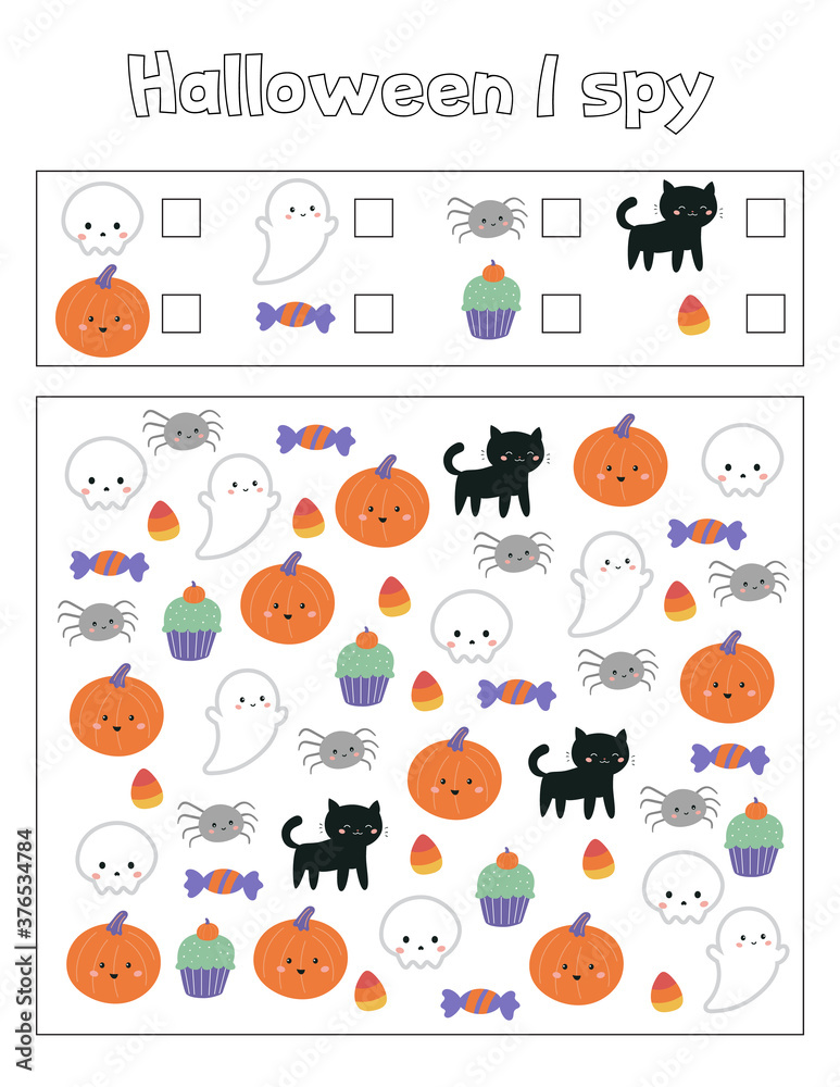 Educational activity worksheet for preschool kids. I spy. Counting ...
