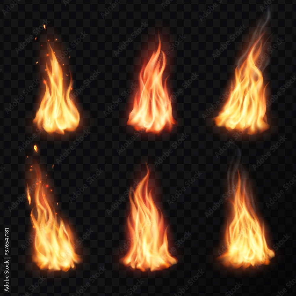 Fire, campfire isolated vector torch flame. Burning bonfire glow orange ...