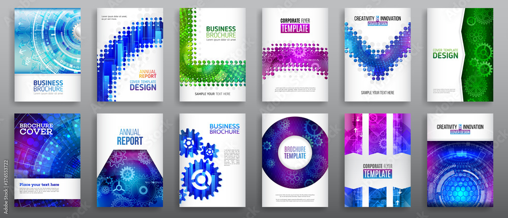 Abstract technology cover with various elements. High tech brochure ...
