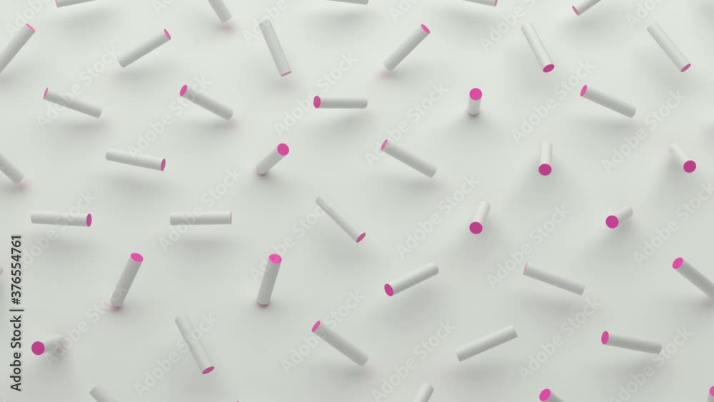 Abstract composition of geometric shapes of cylinders. White barrels ...
