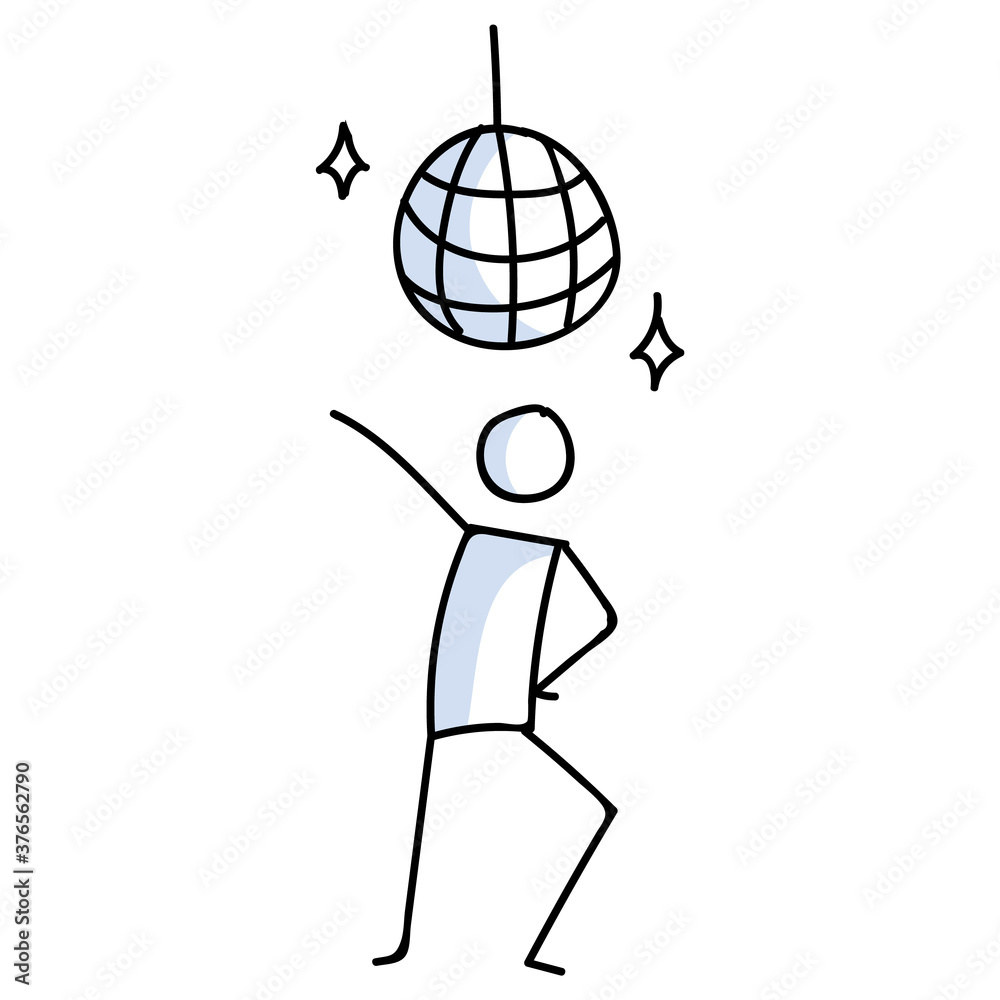 Hand drawn stickman disco dancer with ball concept. Simple outline ...