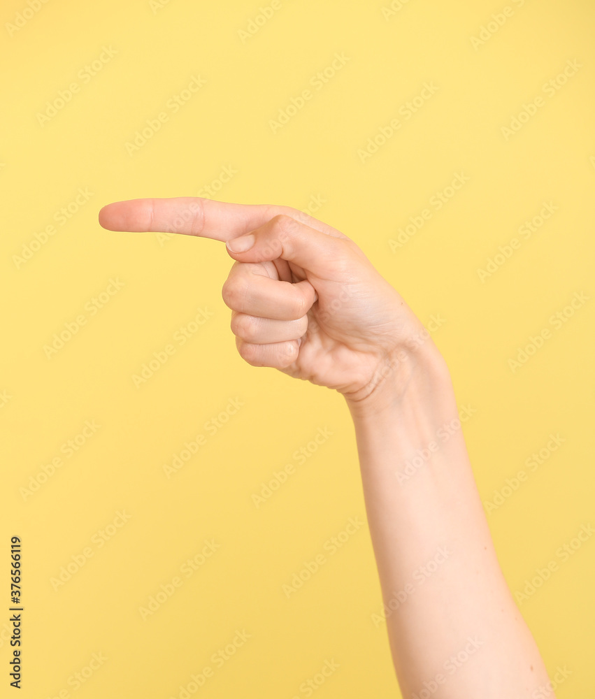 Hand showing letter G on color background. Sign language alphabet Stock ...