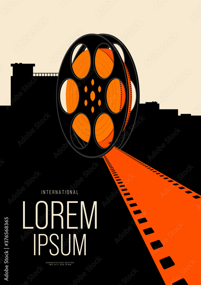 Movie and film poster design template background with vintage filmstrip ...