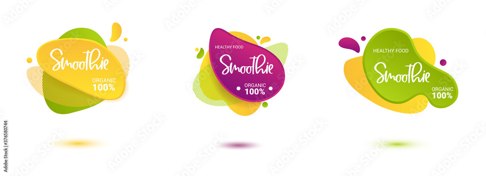 Set of smoothie vector label. Bright and shine stickers, labels, tags ...