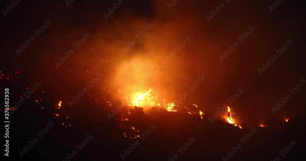 Forest fire dark night mountain dramatic. Intense man caused wild and ...