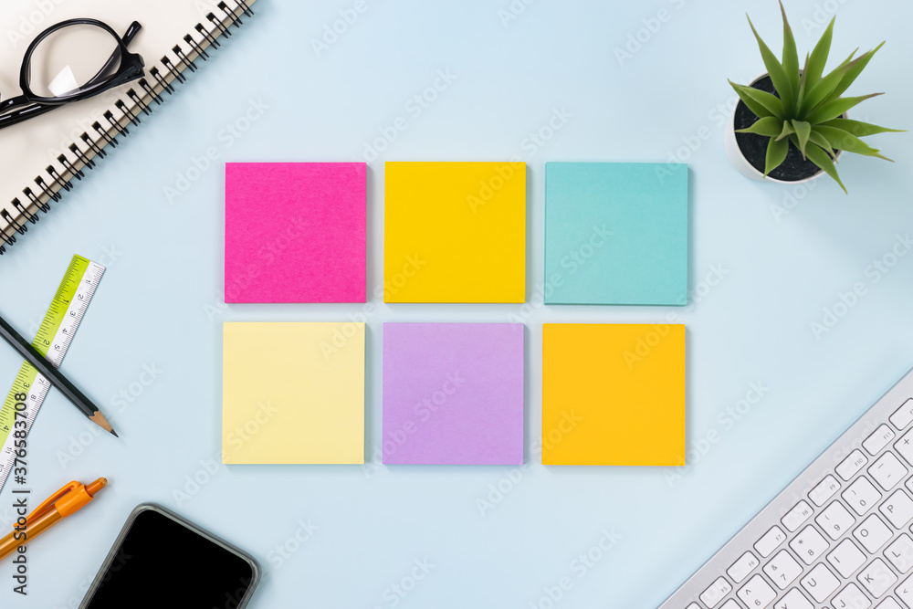 6 Stick Note or Note Pad and Office Supplies as Keyboard,Pen,Pencil ...