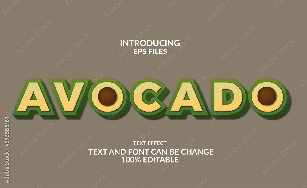 3d avocado fruit editable font and text effect style. green color with ...
