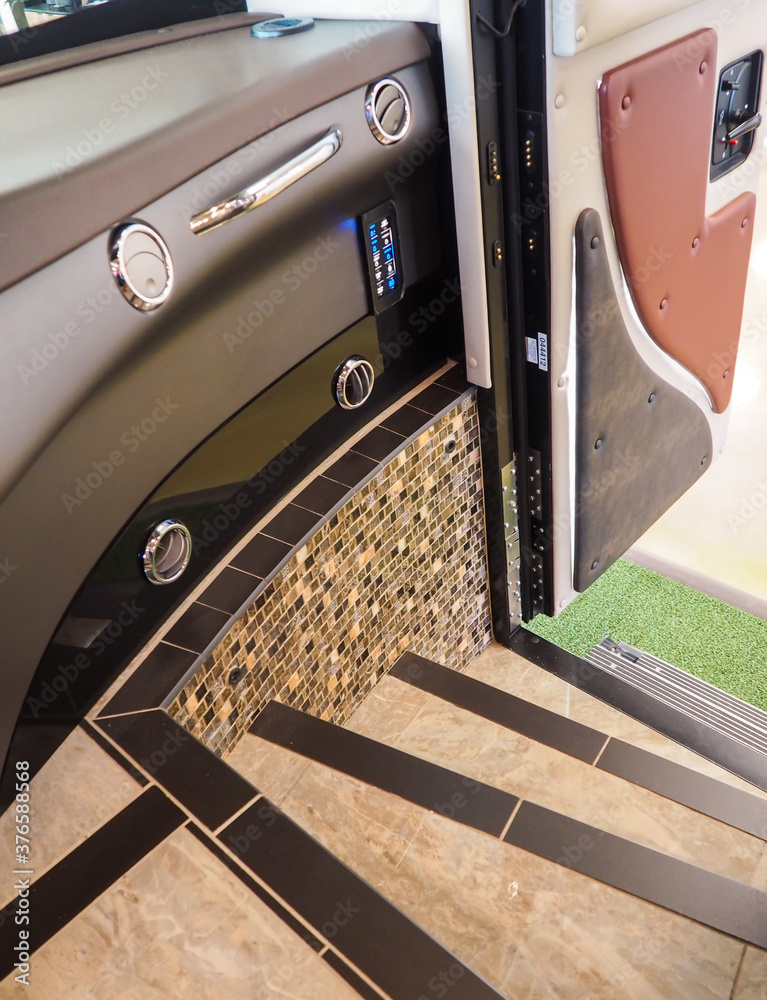 Tiled entrance steps to luxury Class A RV motorhome Stock Photo | Adobe ...