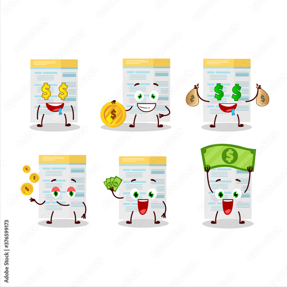Filling form cartoon character with cute emoticon bring money Stock ...