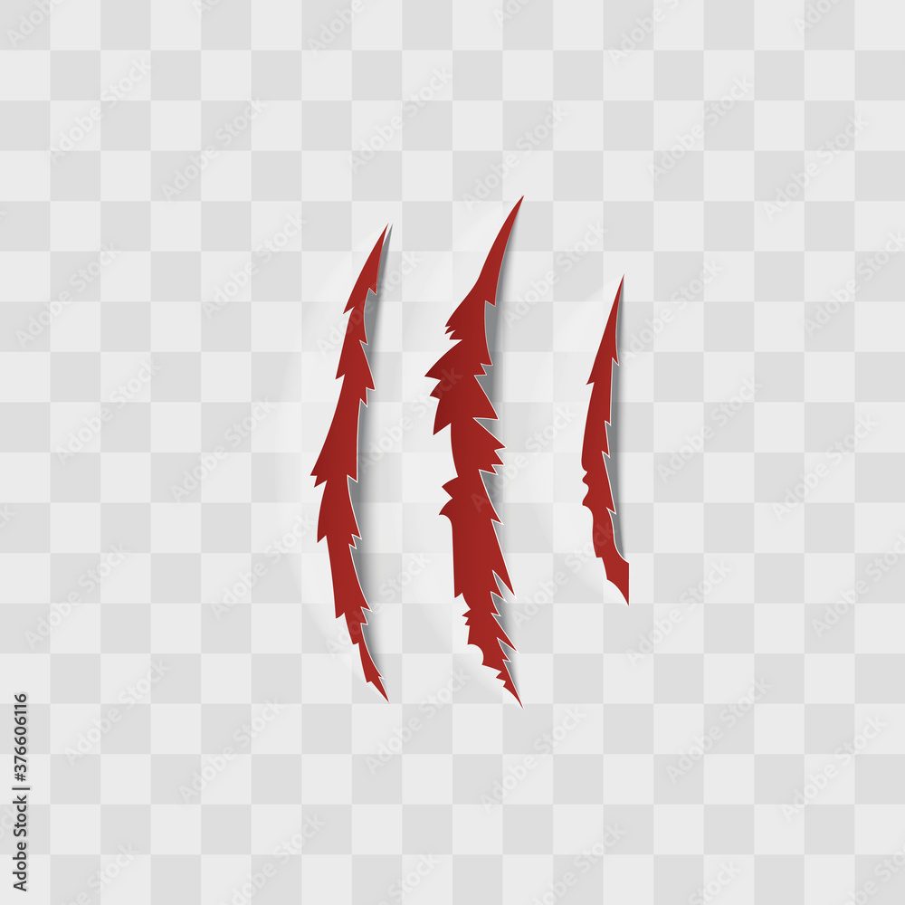 Vector illustration of realistic red scratches on a transparent ...