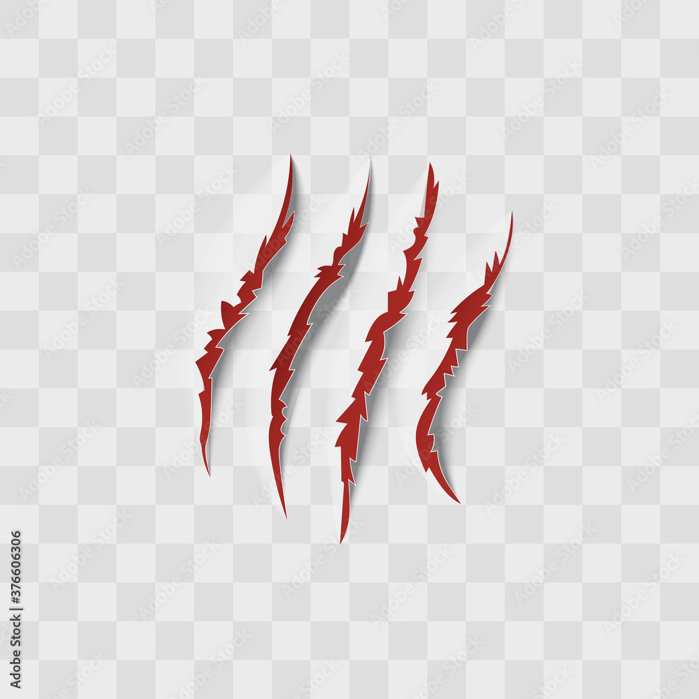 Realistic red claw scratches on transparent background. Stock Vector ...