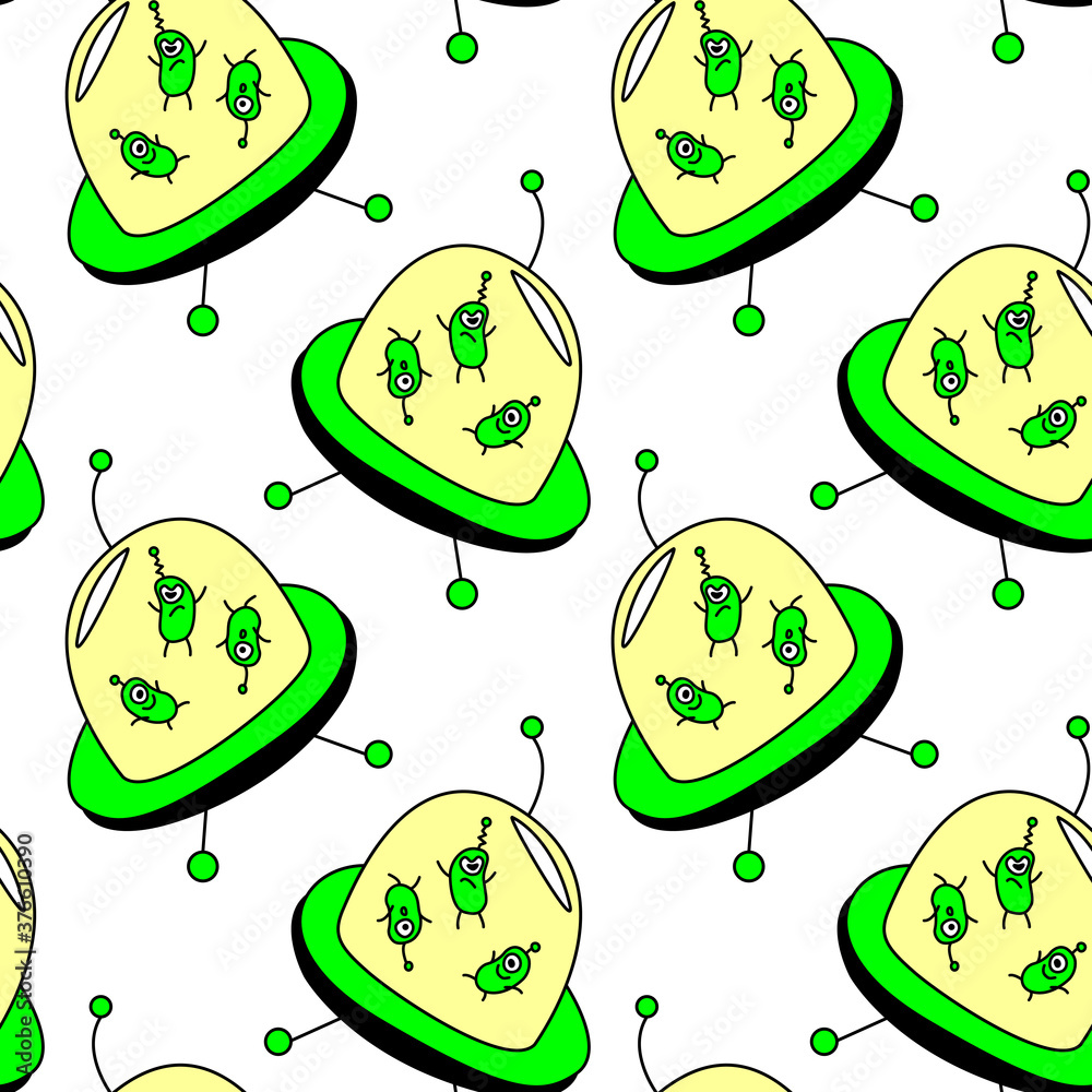 Seamless childish pattern with Flying Saucers, UFO, cute aliens. Vector ...