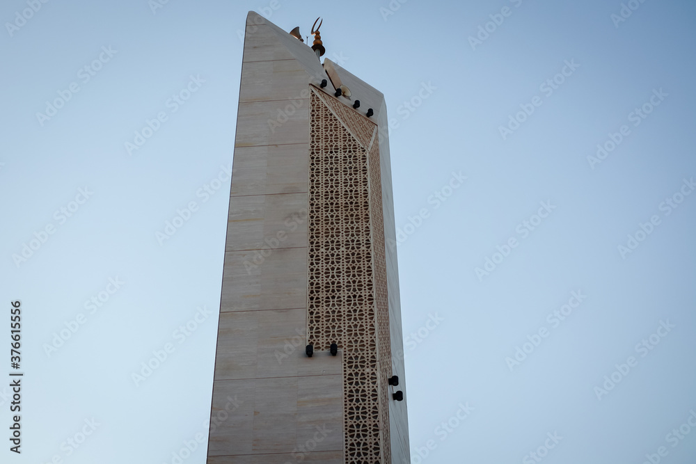 Islamic Mosque Minaret tower, Modern design with sunrise background ...